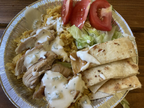 Chicken Over Rice With White Sauce - CookThink